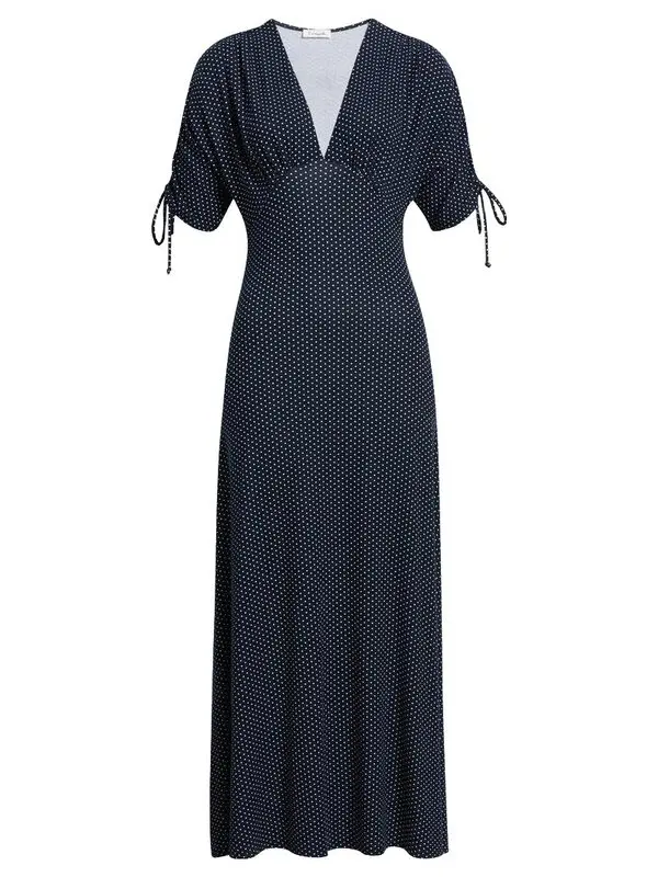 Loveappella Ruched Sleeve Empire Waist Maxi Dress - Navy