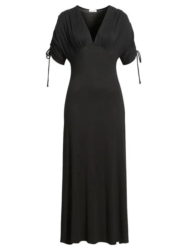 Loveappella Ruched Sleeve Empire Waist Maxi Dress - Black