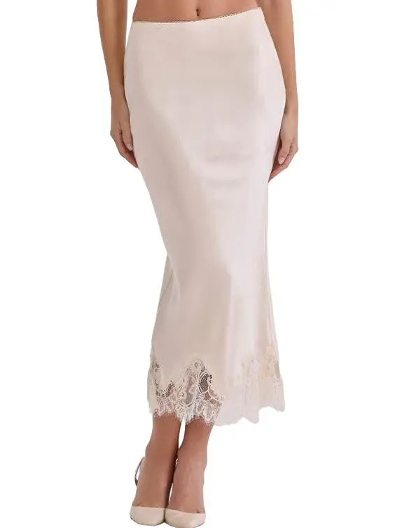 House Of Cb Ciara Satin & Lace Midi Skirt - Vintage Cream