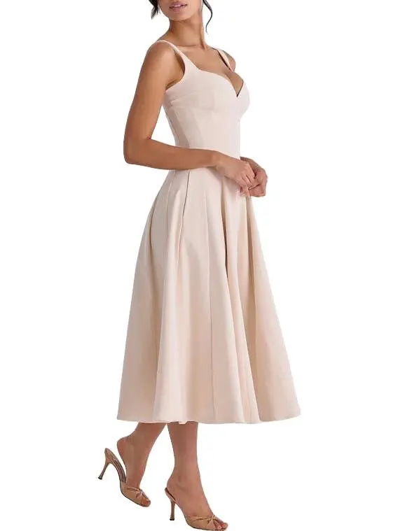 House Of Cb Carlotta Twill Fit & Flare Midi Dress - Ivory