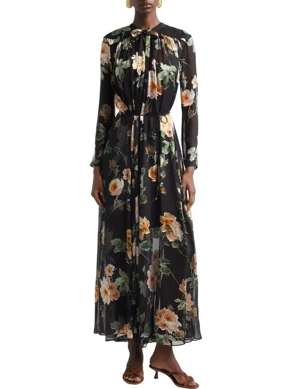 Zimmermann Luna Floral Silk Burnout Maxi Dress - Black Rose