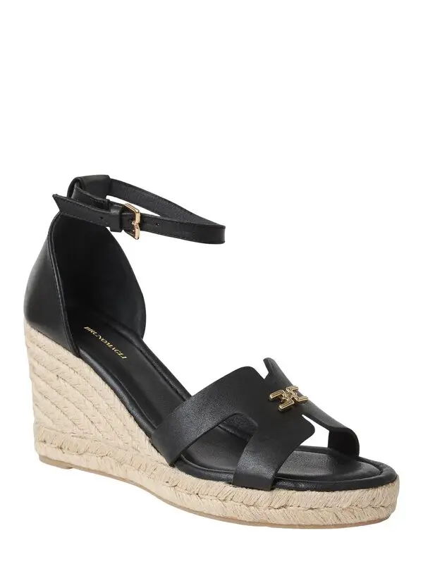 Bruno Magli Dina Ankle Strap Wedge Sandal - Black Nappa