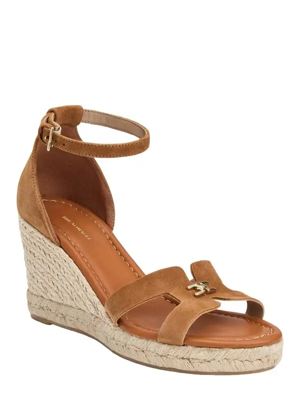 Bruno Magli Dina Ankle Strap Wedge Sandal - Cognac Suede