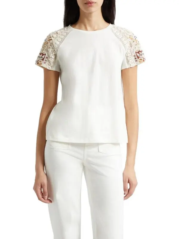 Ramy Brook Tyler Sequin Embroidered T-shirt - Coffee Combo