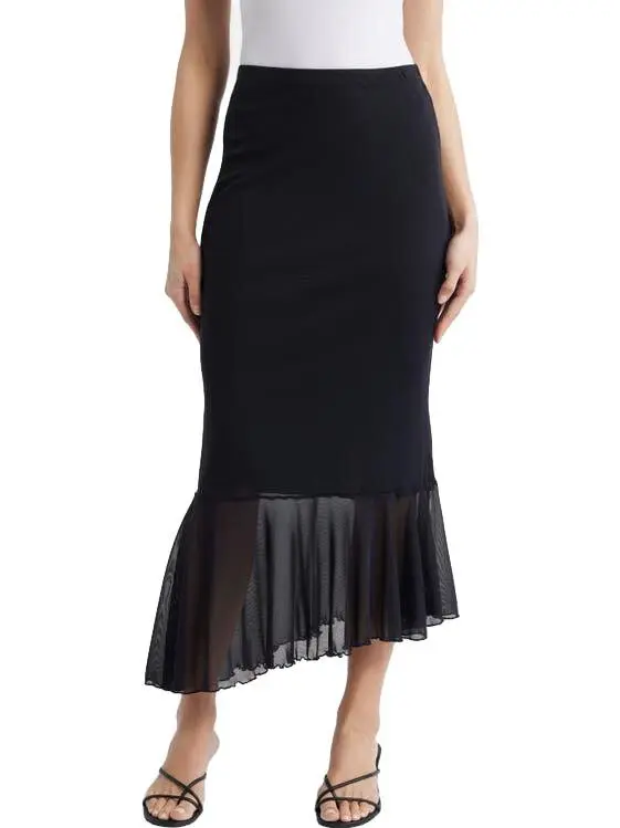 Loveappella Flounce Hem Midi Skirt - Black