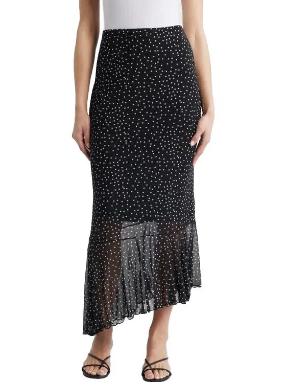 Loveappella Polka Dot Mesh Midi Skirt - Black
