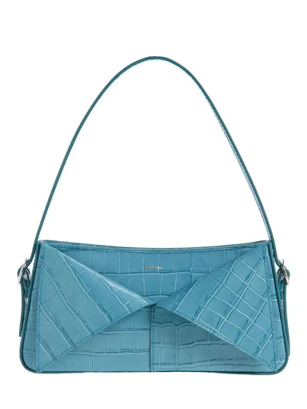 Coperni Croc Embossed Leather Baguette Bag - Blue Blu