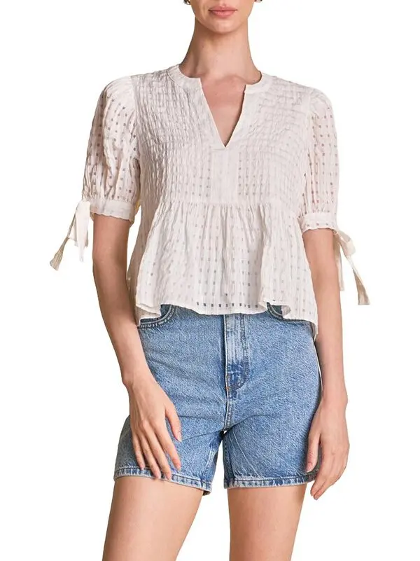 English Factory Gingham Poplin Top - White