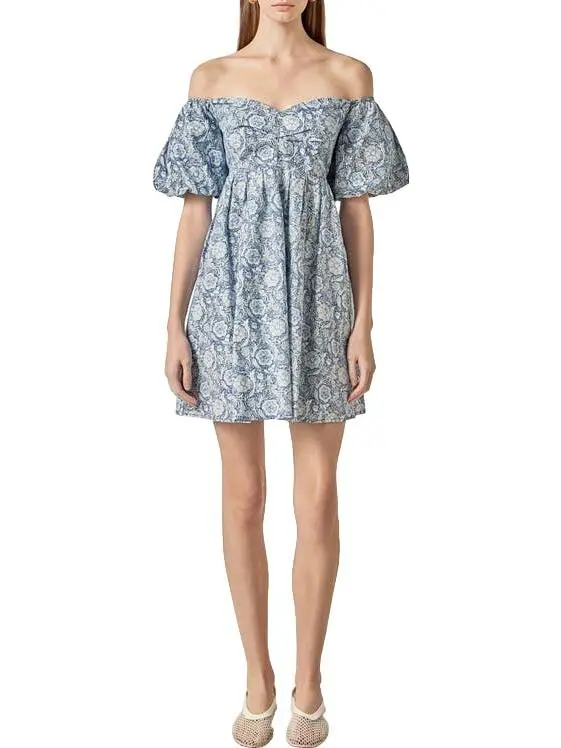 English Factory Floral Off-the-shoulder Mini Dress - Blue