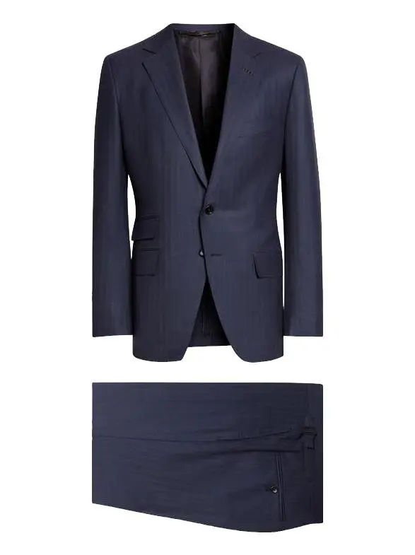 TOM FORD Wool Sharkskin Herringbone Suit - Navy