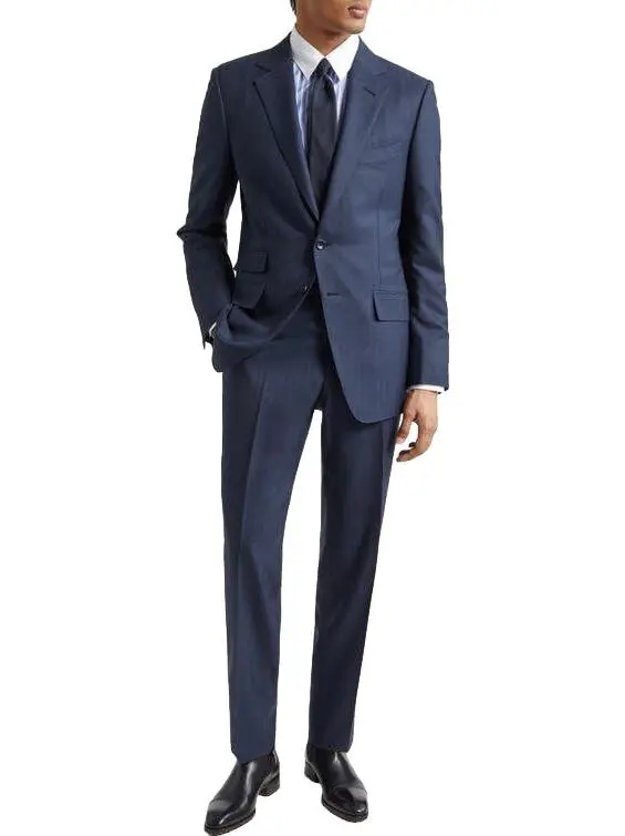 TOM FORD Wool Sharkskin Herringbone Suit - Navy