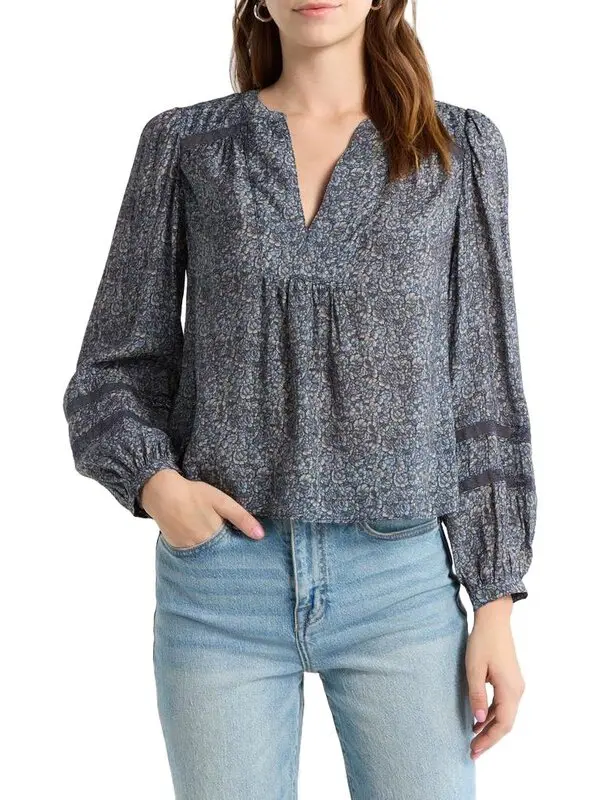 Paige Floral Print Split-neck Blouse - Navy Multi