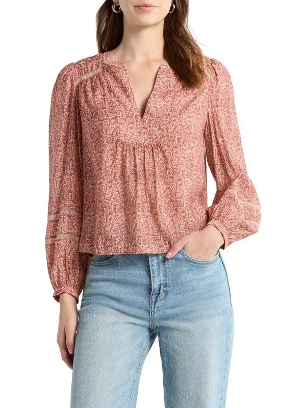 Paige Floral Print Split-neck Blouse - Pink Multi
