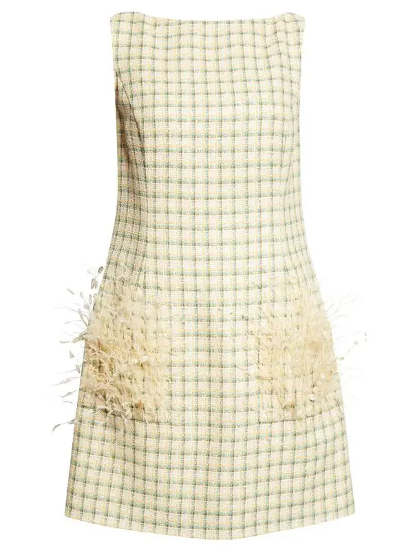 Oscar De La Renta Checked Tweed Minidress - Butter Multi