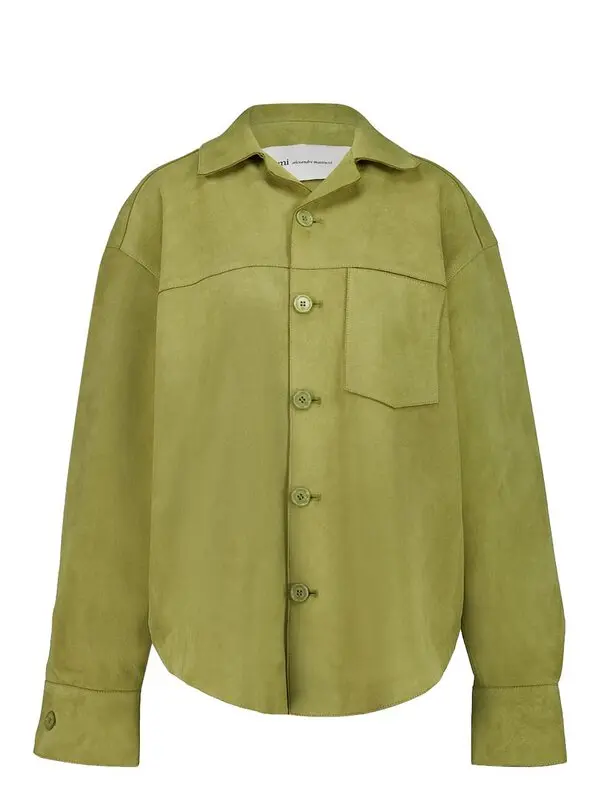 AMI Paris Matcha Goat Suede Leather Overshirt - Green