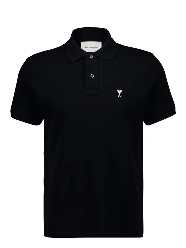 AMI Paris Cotton De Coeur Polo Shirt - Black
