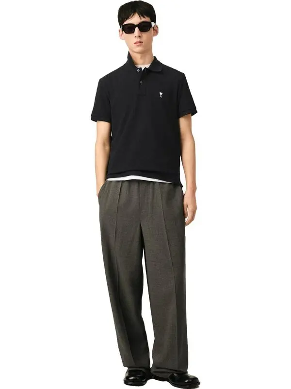 AMI Paris Cotton De Coeur Polo Shirt - Black