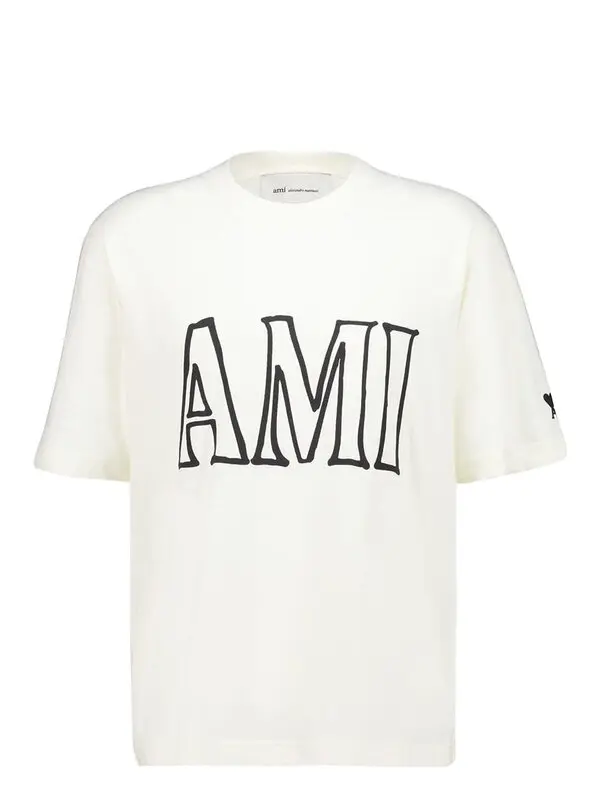 Ami White Cotton Print T-shirt - Cream