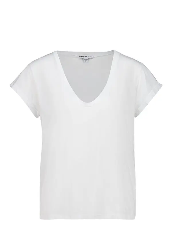 JAMES PERSE Deep V-neck Cotton T-shirt - White