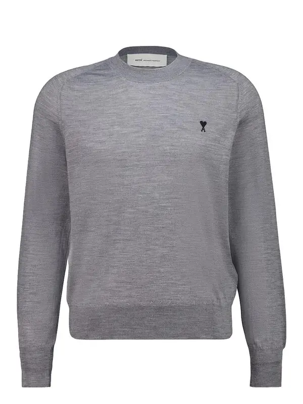 Ami Extrafine Merino Wool Crewneck Sweater - Grey