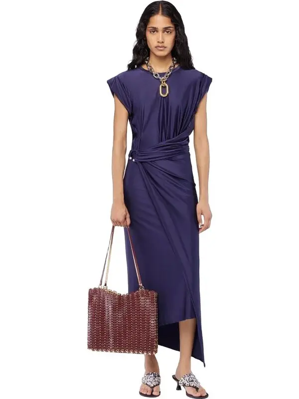 Rabanne Jersey Midi Dress With Piercing - Blue