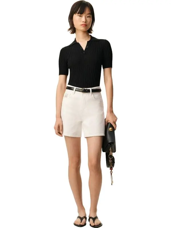 AMI Paris Cotton Twill Shorts With Heritage Label - Cream