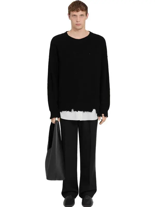 MAISON MARGIELA Distressed Cotton Knit Sweater - Black