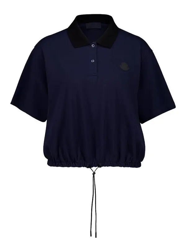 Moncler Cropped Cotton Piquet Polo Shirt - Blue