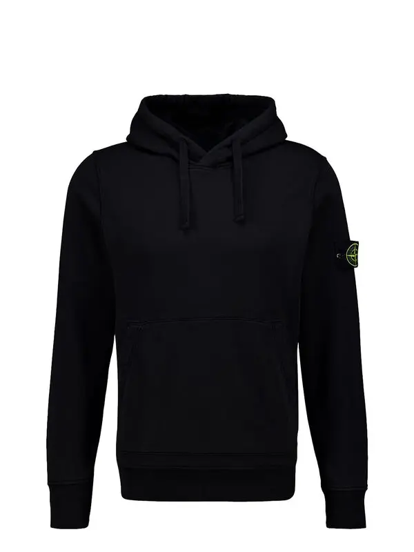 Stone Island Organic Cotton Fleece Hooded Sweatshirt - Black