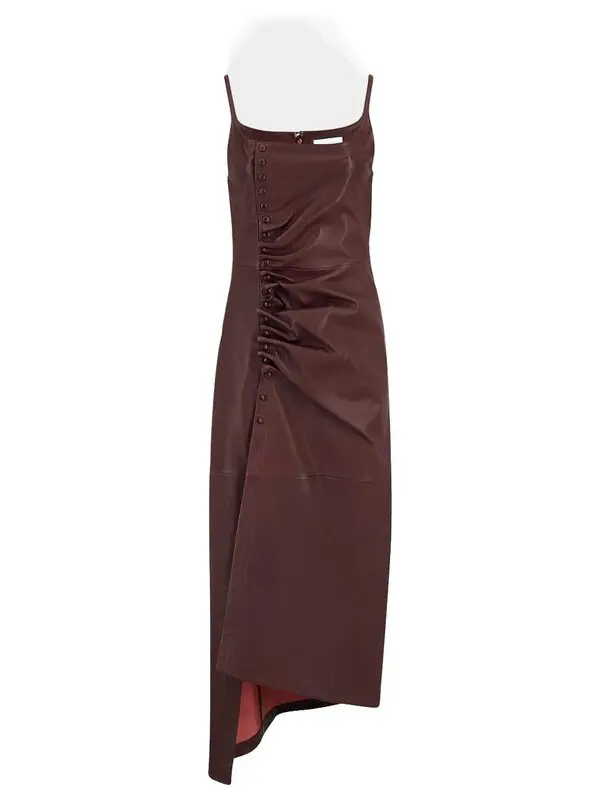 Rabanne Draped Leather Midi Dress With Snap Closures - Burgundy