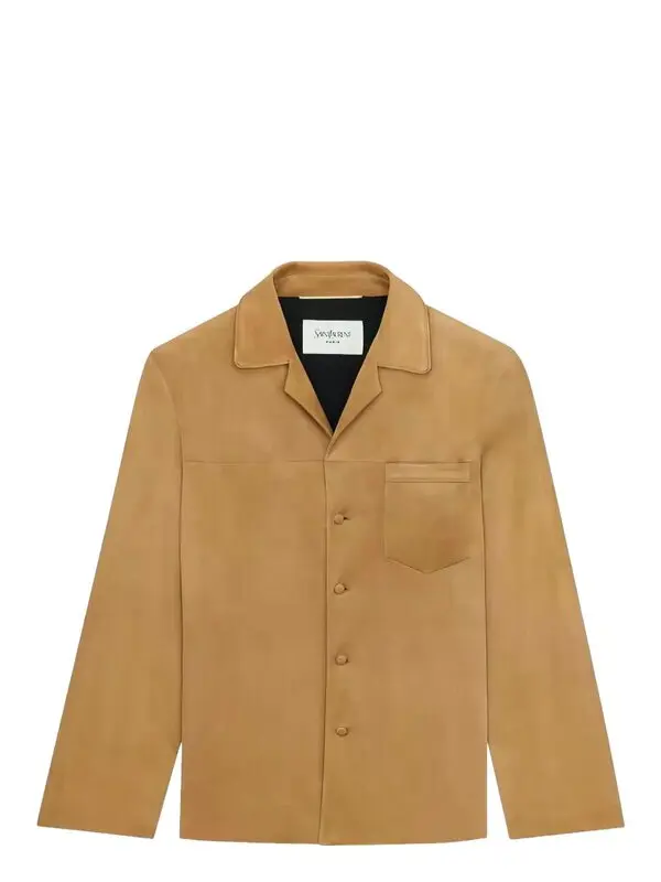 Saint Laurent Front-pocket Collared Leather Jacket - Neutrals