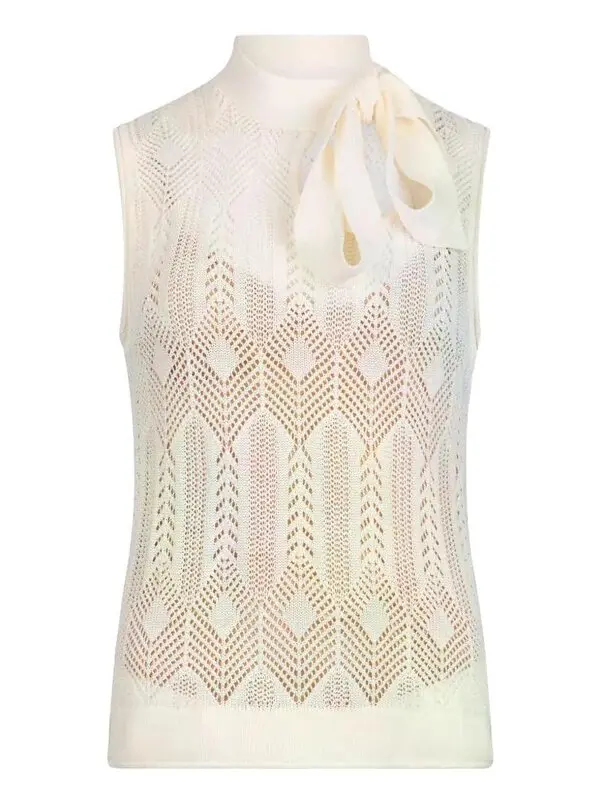 Liu Jo Openwork Knit Top With Bow Detail - Neutrals