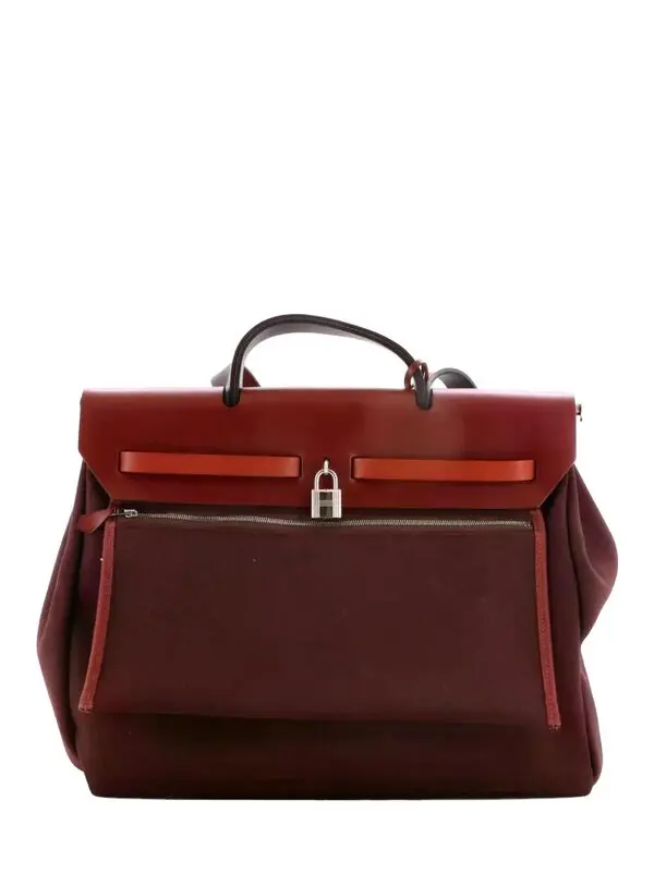 Hermès Herbag Zip Leather And Toile 39 Satchel - Red