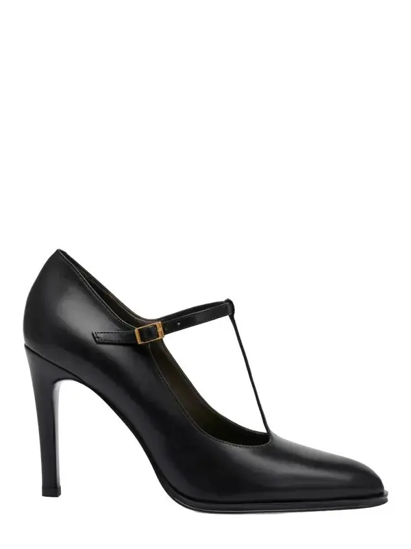 POTAMY T-strap Leather Pumps - Black