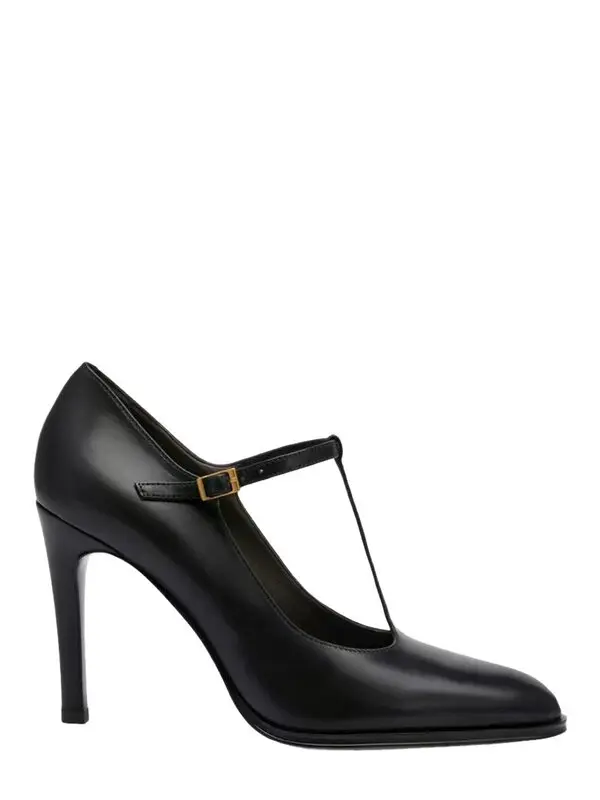 POTAMY T-strap Leather Pumps - Black