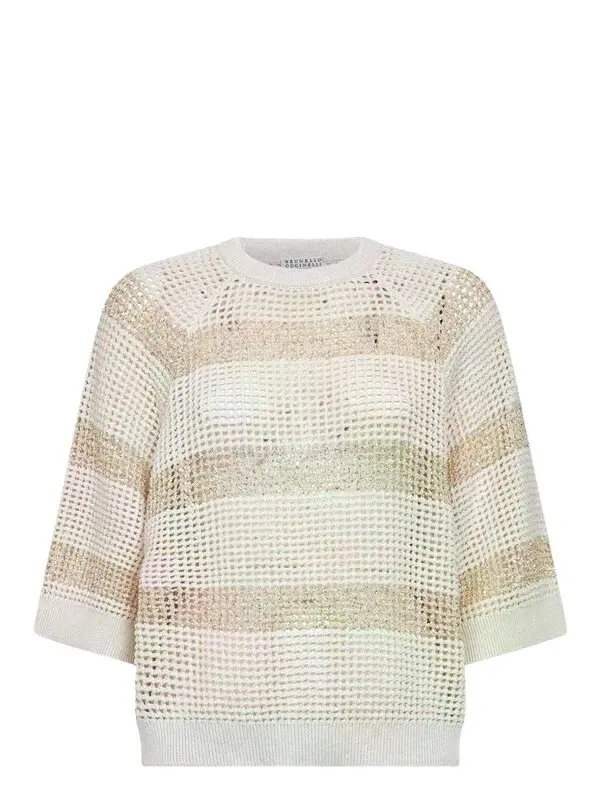 Brunello Cucinelli Sequin Embroidered Striped Sweater - Neutrals