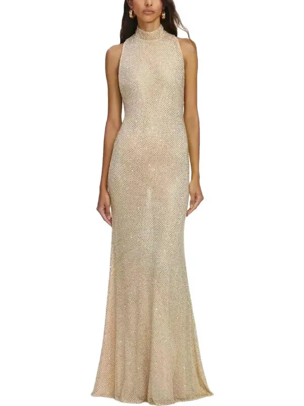 SELF-PORTRAIT Crystal Embellished Maxi Dress - Neutrals