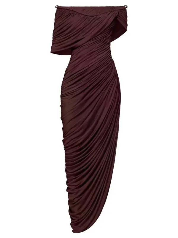 CHATS BY C.DAM Off-shoulder Draped Midi Dress - Brown