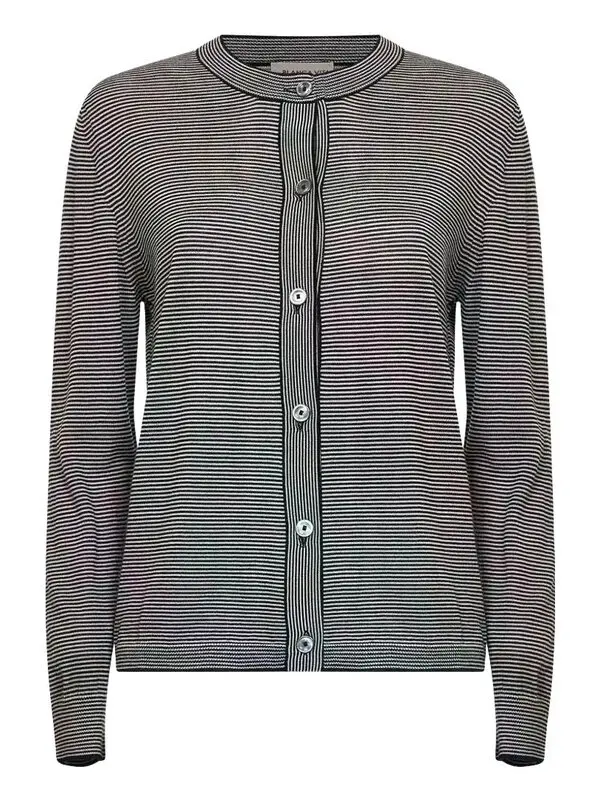 BLANCA VITA Buttoned Striped Cardigan - Black