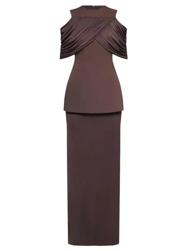 CHATS BY C.DAM Vivien Draped Maxi Dress - Brown