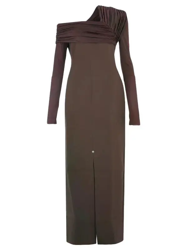 CHATS BY C.DAM Simone Asymmetric Draped Maxi Dress - Brown