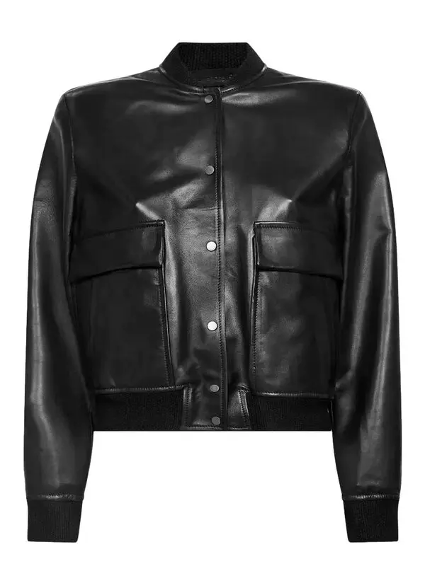 SALVATORE SANTORO Ribbed Leather Bomber Jacket - Black