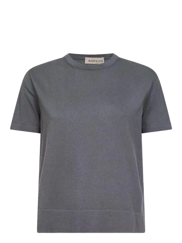 BLANCA VITA Ribbed Short-sleeve Top - Grey