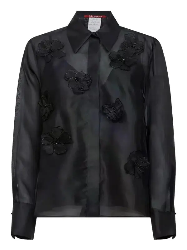 Max Mara Organza Flowers Beaded Shirt - Black