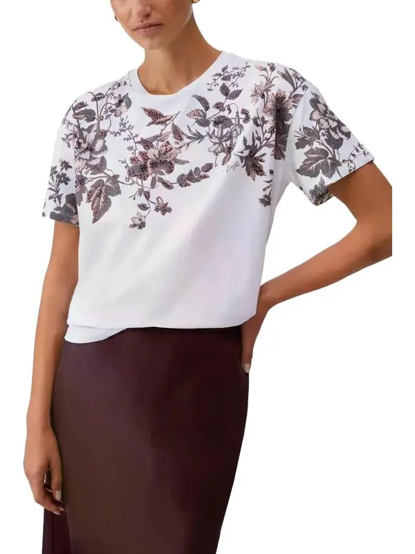 Liu Jo Floral Print T-shirt With Rhinestone Embellishments - White
