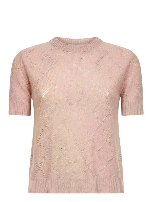 BLANCA VITA Button Diamond-stitch Knit Sweater - Pink