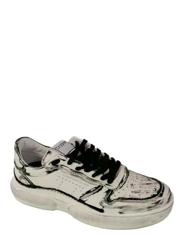 TRYPEE Distressed Lace-up Leather Sneakers - White