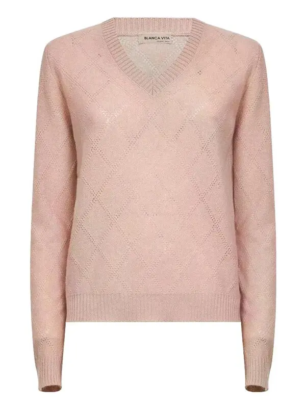 BLANCA VITA Ribbed Diamond-stitch Knit Sweater - Pink