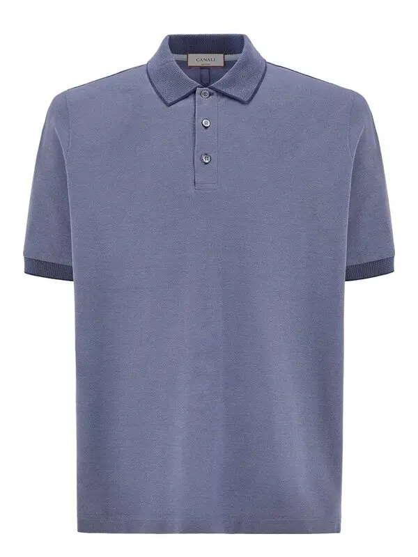 Canali Air Force Blue Cotton Piqué Polo Shirt With Contrasting Trim - Light Blue