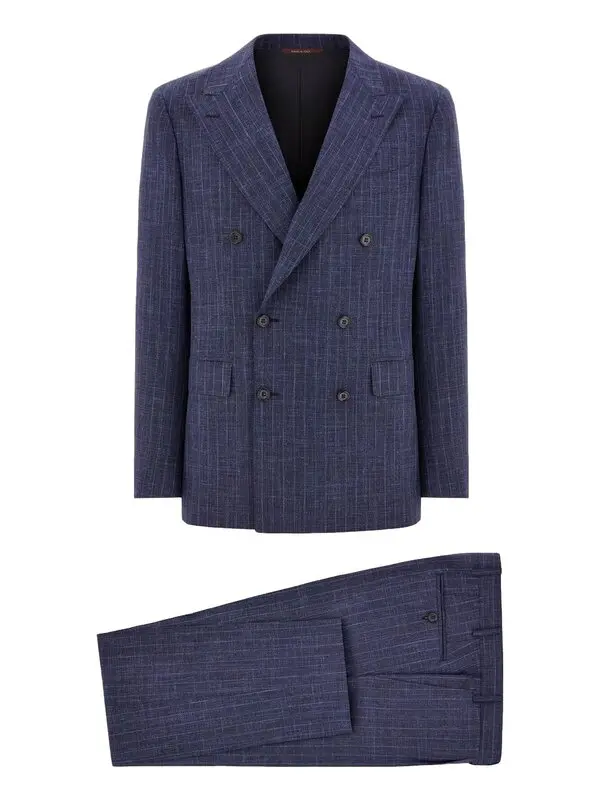 Canali Wool, Silk And Linen Double-breasted Modern-fit Pinstripe Suit - Blue